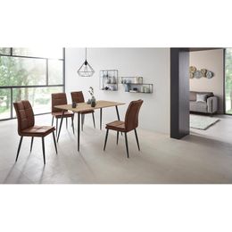 OTTO home Essgruppe &raquo;Dino + Lima&laquo; 5 Stk. tlg. Set, 5-tlg, Tisch in Eiche Optik und 4 Esszimmerst&uuml;hlen braun B/H/T: 140cm x 76cm x 80cm, Microfaser