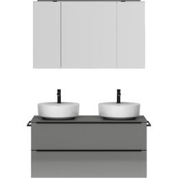 Nobilia Badm&ouml;bel-Set &raquo;Alvene&laquo; vormontiert, mit Soft-Close, 2 Stk. tlg. grau B/H/T: 120,3cmcm x 184,2cmcm x 48,5cmcm,mit Spiegelschrank,Griffe schwarz