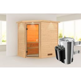 Karibu Sauna &raquo;"Juli" mit bronzierter T&uuml;r und Kranz, naturbelassen&laquo; aus hochwertiger nordischer Fichte beige Saunaofen, integrierte Steuerung, 230 kW