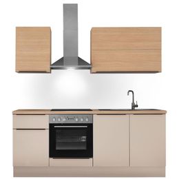KOCHSTATION K&uuml;chenzeile &raquo;Cocco B/H/T 210x211x60 cm&laquo; Breite 210 cm, wahlweise mit E-Ger&auml;ten und Induktion beige B/H/T: 210cm x 211cm x 60cm, ohne E-