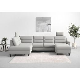 Sit & More sit&more Wohnlandschaft &raquo;Far&ouml; U-Form&laquo; inklusive Federkern, wahlweise mit Schlaffunktion und Bettkasten silber B/H/T: 325cm x 90cm x 187cm, Luxus-