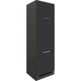 KOCHSTATION K&uuml;hlumbauschrank &raquo;KS-Luhe&laquo; 60 cm breit, hochwertige MDF-Fronten mit waagerechter Lisene grau MDF graphit, B/H/T: 60cm x 200cm x 60cm, 