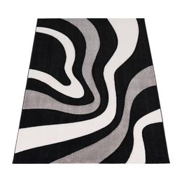 Paco Home Teppich &raquo;Diamond 760&laquo; rechteckig 18 mm H&ouml;he Kurzflor, 3D-Design, modernes Wellen Muster, Kundenliebling schwarz Kunstfaser B : 120cm 1 Stk., 18mm, L: 