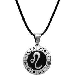 Firetti Herren Kette mit Anh&auml;nger &raquo;Schmuck Geschenk Edelstahl Leder Halsschmuck Halskette Sternzeichen&laquo; Made in Germany - mit Similistein wei&szlig; L&ouml;we, 