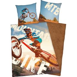 Herding's Young Collection Jugendbettw&auml;sche &raquo;Mountainbike&laquo; 2 Stk. Mit Mointainbikemotiv blau Renforc&eacute;, Obermaterial: 100% Baumwolle B/L: 135cm x 200cm, 1 Stk., 1 Stk., Renforc&eacute;,