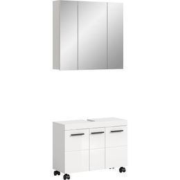 Welltime Badm&ouml;bel-Set &raquo;AVON, Breite 82 cm, 2-teilige moderne Badkombination, auf Rollen&laquo; bestehend aus: Waschbeckenunterschrank & Spiegelschrank, 2 