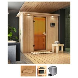 Karibu Sauna &raquo;Vada&laquo; Set, Ofen 9 kW Bio externe Strg easy beige Bio-Kombiofen, externe Steuerung, 9 kW