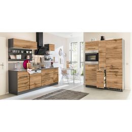 KOCHSTATION K&uuml;chenzeile &raquo;KS-Tulsa&laquo; ohne E-Ger&auml;te, Breite 380 cm, schwarze Metallgriffe, MDF Fronten braun B/H/T: 380cm x 60cm