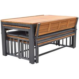 Merxx Garten-Essgruppe &raquo;Milos&laquo; Set, 4 B&auml;nke (2x mit und 2x ohne R&uuml;ckenlehne), 2 Tische, 4 Sitzkissen, 10 Stk. tlg. Set ist komplett ineinander 