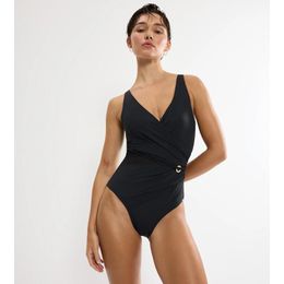 Triumph Damen Badeanzug &raquo;Summer Twist&laquo; schmeichelhafte Drapierung mit Mesh-Einsatz schwarz 44, Cup C