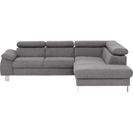 COTTA Ecksofa &raquo;Komaris L-Form, B: 249 cm&laquo; mit Kopfteilverstellung, optional Schlaffunktion, Bettkasten & Licht grau Microfaser PRIMABELLE (100% 
