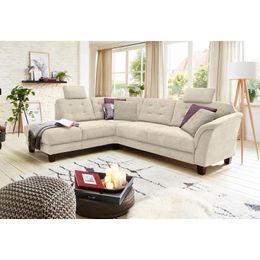 Home Affaire Ecksofa &raquo;Trondheim L-Form&laquo; mit Federkern und Knopfheftung im R&uuml;cken, F&uuml;&szlig;e Buche dunkel beige Struktur fein (100% Polyester);Flachgewebe (
