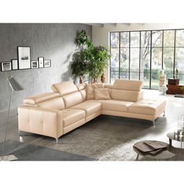Egoitaliano Ecksofa &raquo;Matt, hoher Sitzkomfort und aufwendige Detailverarbeitung, L-Form&laquo; mit Ottomane, inkl. verstellbarer Kopfteile zum Relaxen beige Leder &raquo;BULL&laquo;