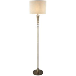 Searchlight Stehlampe &raquo;Oscar Floor Lamp - Antique Brass Metal & Linen Shade&laquo; E27 1 Stk. beige 1, &Oslash; 35cm H: 165cm, 1 Stk.