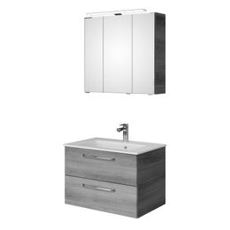 Badm&ouml;bel-Set &raquo;Trentino 2-tlg Mineralmarmor-Waschtisch,Spiegelschrank mit LED-Leuchte&laquo; 3 Stk. tlg. grau Einheitsgr&ouml;&szlig;e