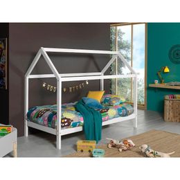 Vipack Hausbett &raquo;Dallas, Hausbett Kiefer massiv, stabil gebaut, mit Rolllattenrost&laquo; B/H/T ca. 208x158,5x98cm, das Dach l&auml;sst sich noch h&uuml;bsch dekorieren, 
