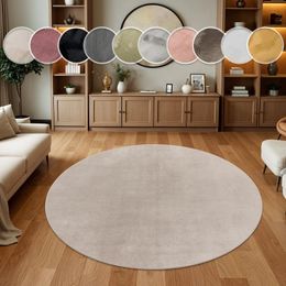 Paco Home Fellteppich &raquo;Kunstfell Soft 380&laquo; rund 14 mm H&ouml;he Langflor, Kuschelteppich - besonders weich, Uni-Farben beige Polyester &Oslash; 80cm 1 Stk., 14mm, &Oslash; 80cm