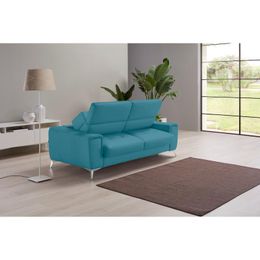 Egoitaliano Schlafsofa &raquo;Francine Designsofa, Loungesofa mit Dauerschlaffunktion, Breite 233 cm&laquo; mit Bettfunktion, Leder BULL, t&uuml;rkis, Fu&szlig;farbe chrom blau Leder &raquo;