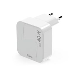 Hama Schnelllade-Ger&auml;t &raquo;faltbares Mini-Schnellladeger&auml;t, 40 Watt, GaN, 2xUSB-C, wei&szlig;&laquo; 2xUSB-C, Power Delivery, Fast Charge, GaN-Technologie, Eurostecker 