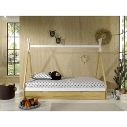 Vipack Kinderbett &raquo;TIPI, Kiefer massiv, 2-farbig lackiert, mit Rolllattenrost&laquo; B/H/T ca. 206x158,2x98cm, Querstange kann h&uuml;bsch dekoriert werden, 90/200, 