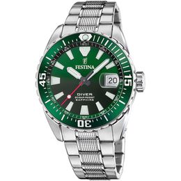Festina Herren Taucheruhr &raquo;The Originals/Diver&laquo; Armbanduhr,Quarzuhr,Herrenuhr,bis 20 bar wasserdicht, Edelstahlarmband silber Einheitsgr&ouml;&szlig;e