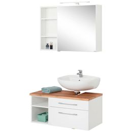 Welltime Badm&ouml;bel-Set &raquo;Davos&laquo; 3 Stk. tlg. wei&szlig; Holzwerkstoff, MDF, Melamin Siphonausschnitt rechts