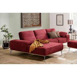 W.Schillig Ecksofa &raquo;run, Designsofa mit tollem Sitzkomfort, bequem, L-Form&laquo; mit elegantem Holzsockel, F&uuml;&szlig;e in Silber matt, Breite 319 cm rot Longlife 
