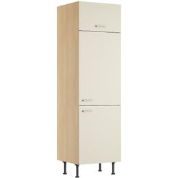 KOCHSTATION K&uuml;hlumbauschrank &raquo;KS-Lucy&laquo; Breite 60 cm, m. 2 T&uuml;ren, 1 Klappe, Soft-Close, h&ouml;henverstellbare F&uuml;&szlig;e beige Eiche hell, B/H/T: 60cm x 211,8cm 