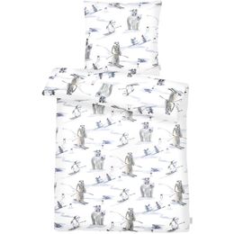Apelt Bettw&auml;sche &raquo;Nils&laquo; 2 Stk. Eisb&auml;ren und Pinguine wei&szlig; Satin (Bio-Baumwolle), Obermaterial: 100% Baumwolle B/L: 135cm x 200cm, 1 Stk., 1 Stk., 