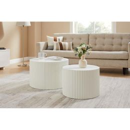 Salesfever Couchtisch &raquo;New Orleans stilvoller Couchtisch&laquo; Set, 2 Stk. tlg. mit umlaufender Rillenstruktur wei&szlig; MDF B/H/T: 60cm x 40cm x 60cm, ausmatt 