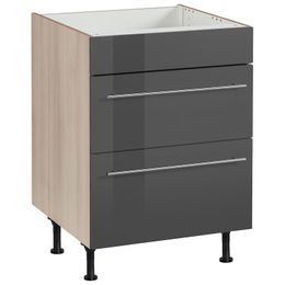 Optifit Kochfeldumbauschrank &raquo;Bern&laquo; 60 cm breit, mit 2 Ausz&uuml;gen, mit h&ouml;henverstellbare F&uuml;&szlig;e grau akaziefarben, B/H/T: 60cm x 87cm x 58,4cm, Schubladen