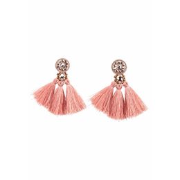 Firetti Damen Paar Ohrstecker &raquo;mit langen Quasten im Hippie-Look&laquo; mit Glasstein - mit Acrylperle rosa Materialmix