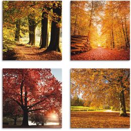 Artland Leinwandbild &raquo;Herbstlandschaft&laquo; B&auml;ume 4 Stk. tlg. 4er Set, verschiedene Gr&ouml;&szlig;en braun Leinwand, MDF B/H/T: 30cm x 30cm, Leinwandbild B&auml;ume quadratisch,