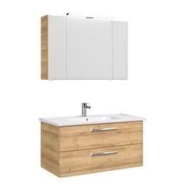 Badm&ouml;bel-Set &raquo;Trentino 2-teilig Keramik-Waschtisch, Spiegelschrank mit LED-Leuchte&laquo; 3 Stk. tlg. braun Einheitsgr&ouml;&szlig;e