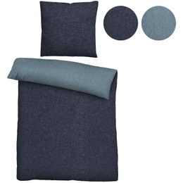 Biberna Wendebettw&auml;sche &raquo;HERMAL Melange Flanell uni, kuschelig weich&laquo; 2 Stk. Flanell in Melangeoptik, Winterbettw&auml;sche, Made in Germany blau Flanell, 