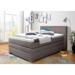 Home Affaire Boxspringbett &raquo;Airdrie&laquo; inkl. Bettkasten und Topper grau Kunstleder, Kunststoff, Massivholz Luxus-Kunstleder Kunstleder Kunststoff 
