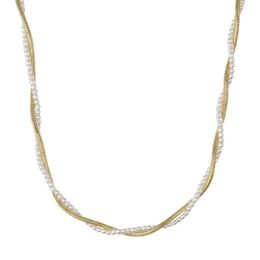 Amor Damen Kette ohne Anh&auml;nger mit Wachsperle gold Edelstahl Perlen, L: 45 B: 3mm