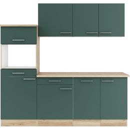 Optifit K&uuml;che &raquo;Bella&laquo; Breite 210 cm, wahlweise mit E-Ger&auml;ten gr&uuml;n B/H/T: 210cm x 60cm, ohne E-Ger&auml;te