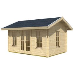 Skan Holz Gartenhaus &raquo;Lugano 2&laquo; mit Lattung beige Holzwerkstoff Fu&szlig;boden im Gartenhaus