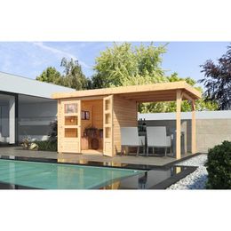 Konifera Gartenhaus &raquo;Nikulai 2&laquo; inkl. Anbaudach braun Massivholz ohne Fu&szlig;boden, ohne Dacheindeckung
