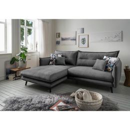 Home Affaire Ecksofa &raquo;Lazio, 255 x 180 cm, modern und bequem&laquo; Velours, L-Form, inkl. R&uuml;cken- und Zierkissen grau 100% Polyester B/H/T: 255cm x 94cm x 