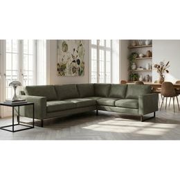 OTTO home Ecksofa &raquo;Pinto, XXL, 250/290 cm, langer Schenkel, Ottomane&laquo; Cord, Chenille, Lederoptik, mit Keder, Metallf&uuml;&szlig;e, Wellenunterfederung gr&uuml;n 