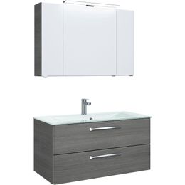 Badm&ouml;bel-Set &raquo;Trentino 2-teilig Glas-Waschtisch, Spiegelschrank mit LED-Leuchte&laquo; 3 Stk. tlg. grau Einheitsgr&ouml;&szlig;e