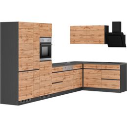 KOCHSTATION Winkelk&uuml;che &raquo;KS-Riesa&laquo; Stellbreite 390/180 cm, wahlweise mit Induktionskochfeld braun B/H/T: 390cm x 200cm x 60cm,mit Glaskeramikkochfeld