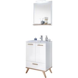 Badm&ouml;bel-Set &raquo;Quickset 2-teilig, Mineralmarmor-Waschtisch und LED-Spiegel&laquo; 4 Stk. tlg. wei&szlig; Glas, Holzwerkstoff B/H/T: 61cmcm x 46cmcm