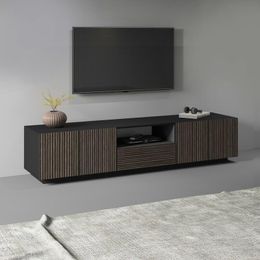 Home Affaire Lowboard &raquo;Vega,Lowboard,TV Board,TV Schrank,220 cm&laquo; mit 4 T&uuml;ren und 1 Schublade,Fronten mit Rillen-Optik schwarz B/H/T: 220cm x 46cm x 