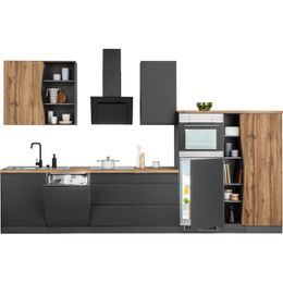 KOCHSTATION K&uuml;chenzeile &raquo;KS-Bruneck&laquo; 380cm breit, ohne E-Ger&auml;te, hochwertige MDF-Fronten grau B/H/T: 380cm x 200cm x 60cm, ohne E-Ger&auml;te