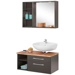 Welltime Badm&ouml;bel-Set &raquo;Davos&laquo; 3 Stk. tlg. grau Holzwerkstoff Siphonausschnitt rechts