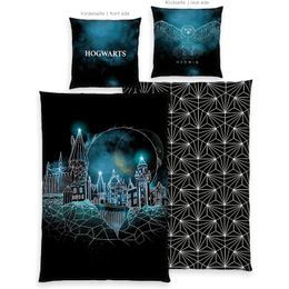 Harry Potter Bettw&auml;sche &raquo;&laquo; 2 Wendebettw&auml;sche schwarz Renforc&eacute;, Obermaterial: 100% Baumwolle B/L: 135cm x 200cm, 1 Stk., 1 Stk., Renforc&eacute;, B/L: 80cm x 80cm, 2