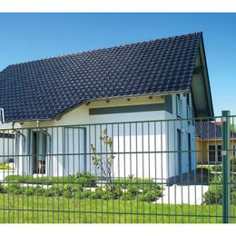 Peddy Shield Doppelstabmattenzaun 83 cm hoch, 5 Matten f&uuml;r 10 m Zaun, mit 6 Pfosten gr&uuml;n Stahl H/L: 83cm x 10m, Pfosten: 6 Stk.